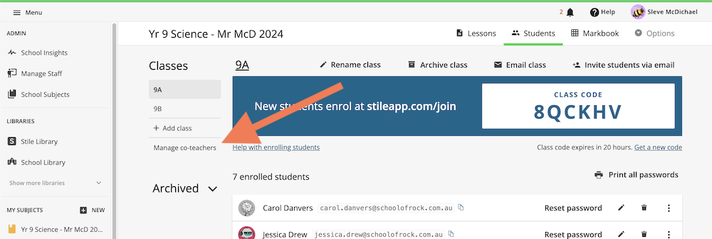 Add another teacher to your Subject or remove a co-teacher – Help Centre